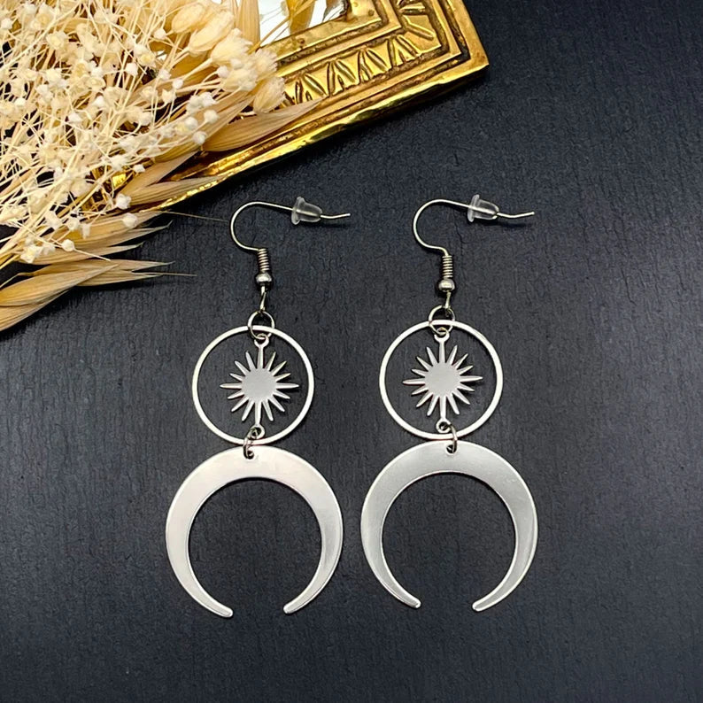 Stainless Steel Half Moon Crescent Earrings and Solar Talisman ...